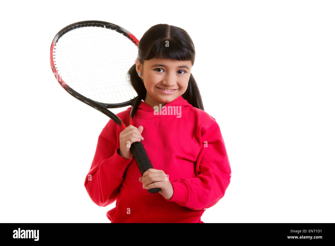 Girl holding tennis racquet Stock Photo - Alamy
