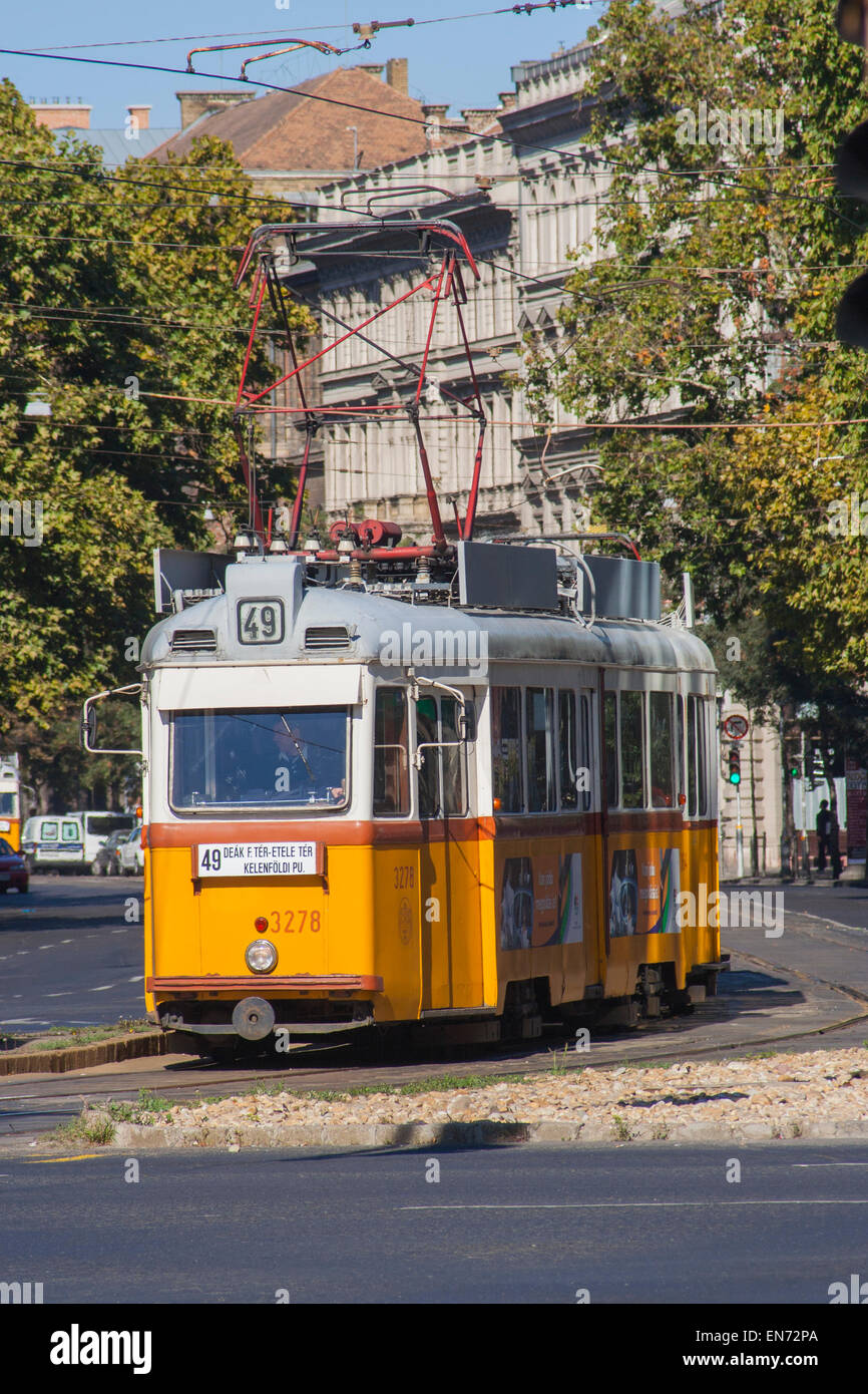 Old-fashioned tram in Pest, Budapest, Hungary Stock Photo - Alamy