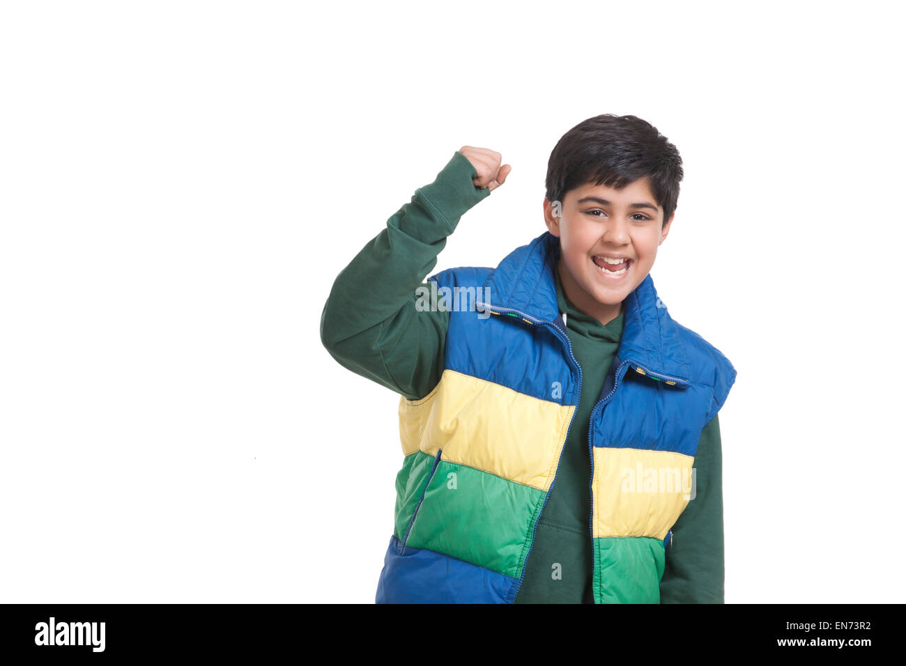 Portrait of boy cheering Stock Photo - Alamy