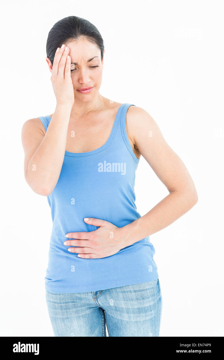 Sick woman with stomach pain Stock Photo - Alamy