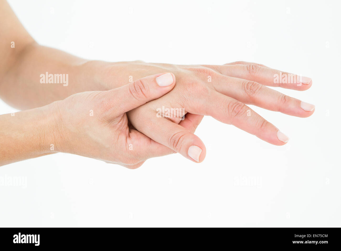Woman suffering from hand pain Stock Photo - Alamy