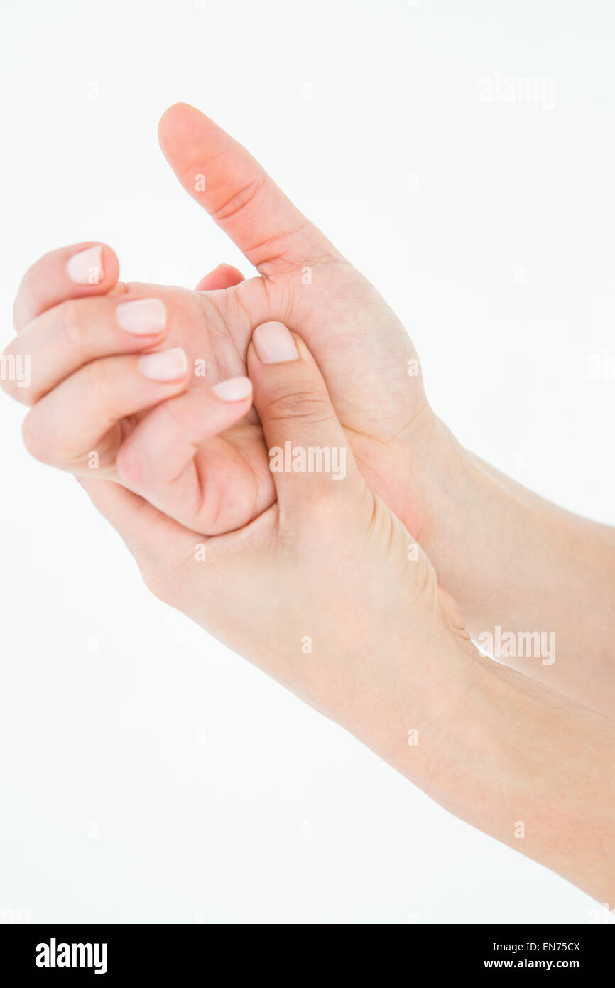 Woman with hand pain Stock Photo - Alamy