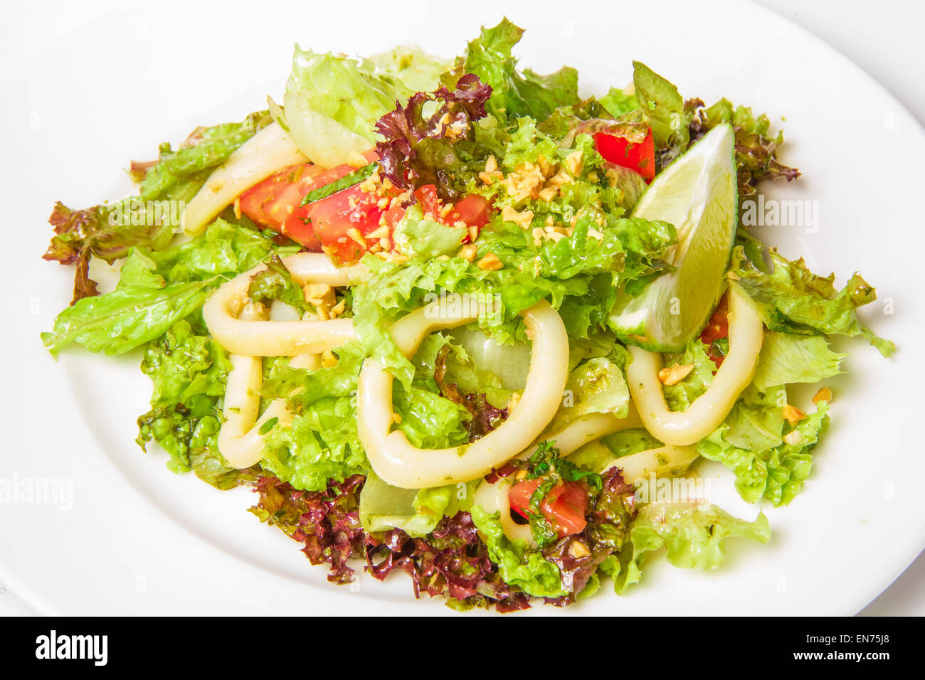 Seafood Salad with Calamari Rings Stock Photo - Alamy