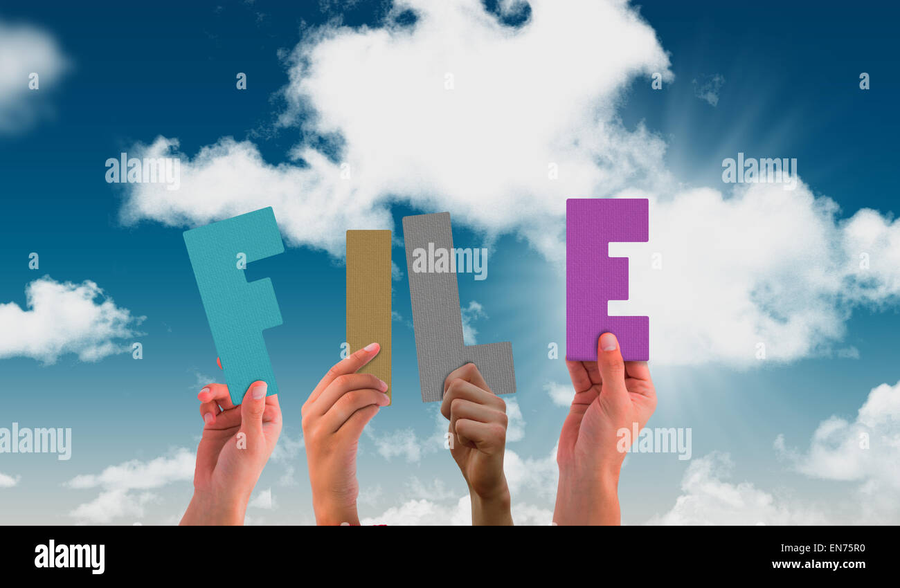 Composite image of hands showing file Stock Photo - Alamy