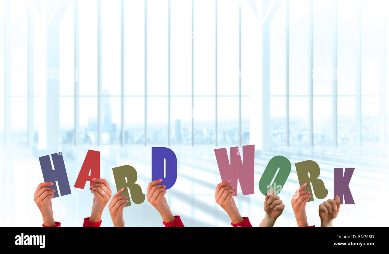 Composite image of hands showing hard work Stock Photo - Alamy