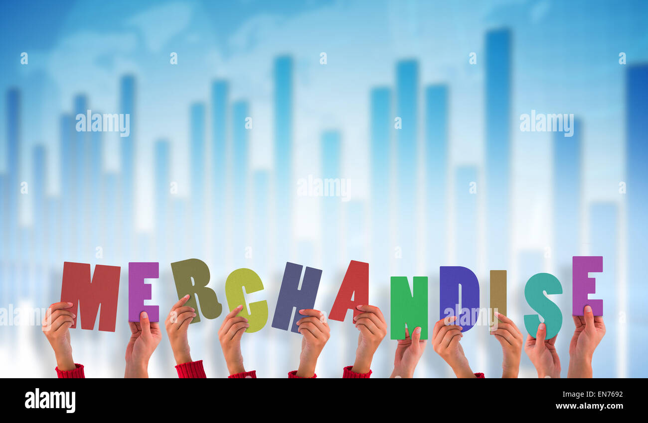 Composite image of hands holding up merchandise Stock Photo - Alamy
