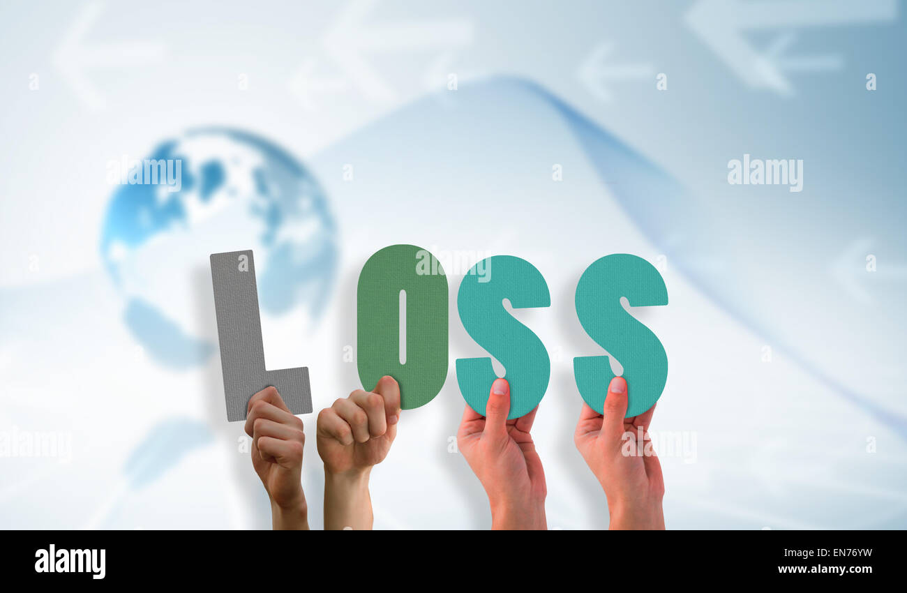 Composite image of hands holding up loss Stock Photo - Alamy