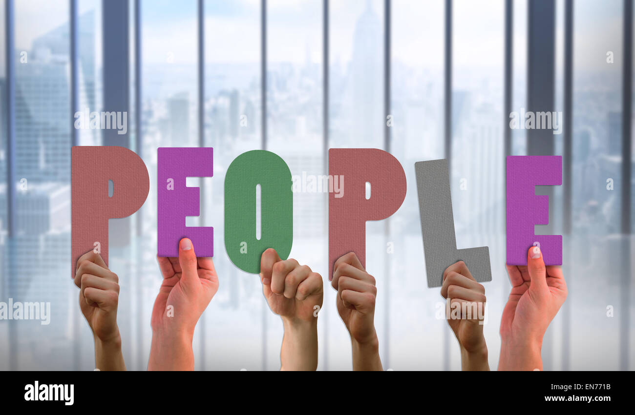 Composite image of hands showing people Stock Photo - Alamy
