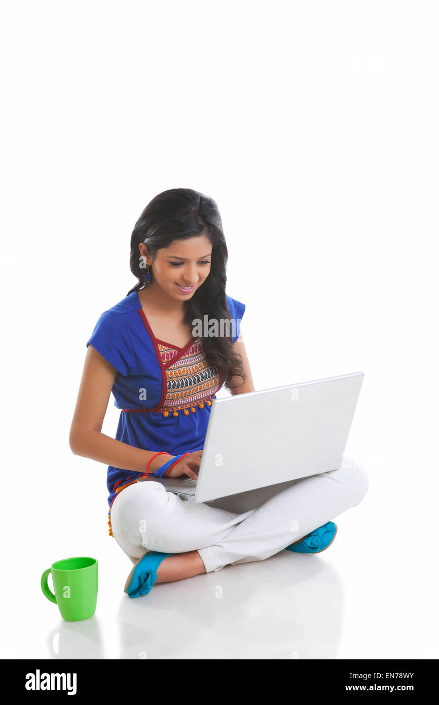 Girl working on laptop Stock Photo - Alamy