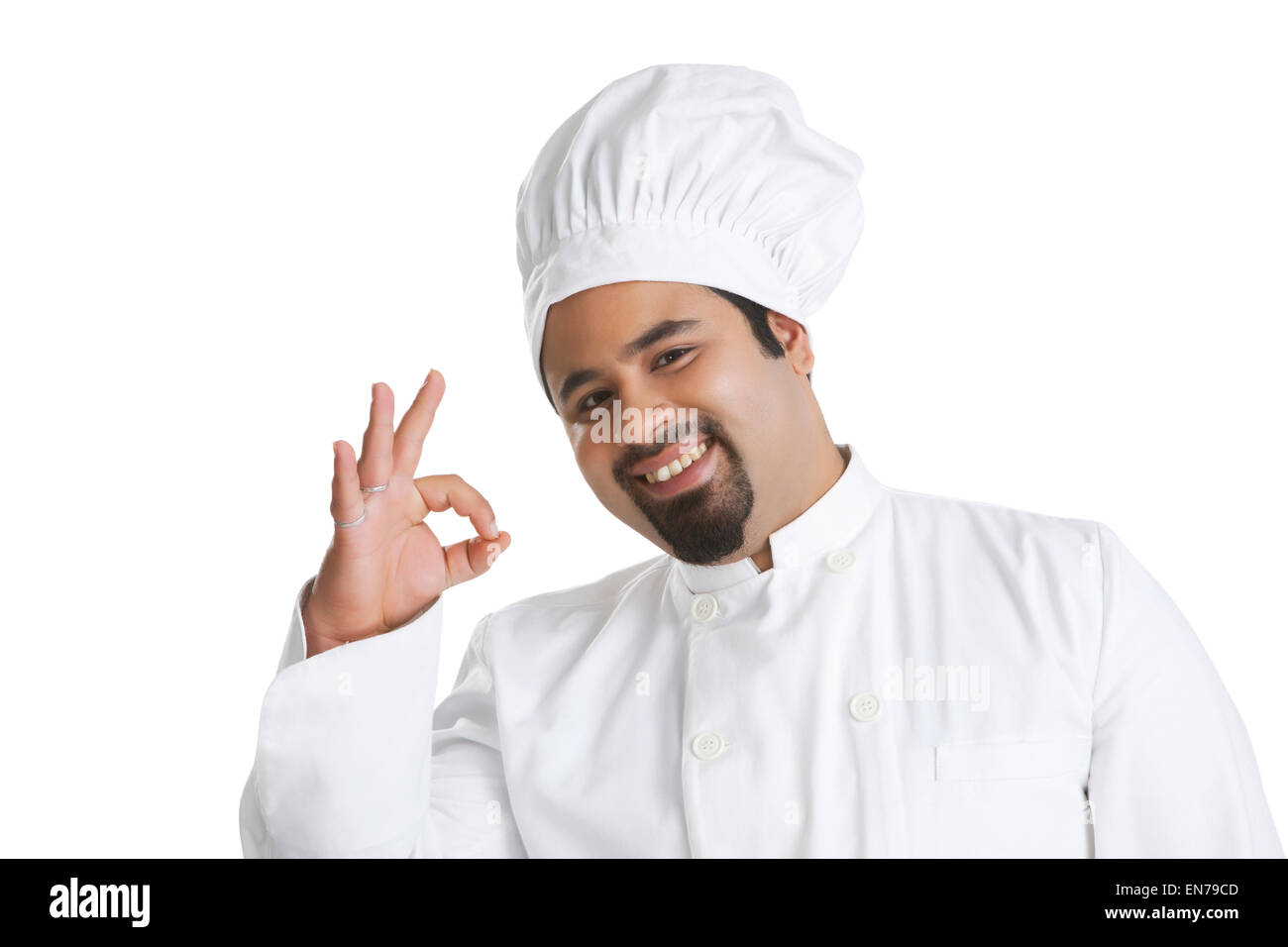 Portrait of chef giving ok hand gesture Stock Photo - Alamy