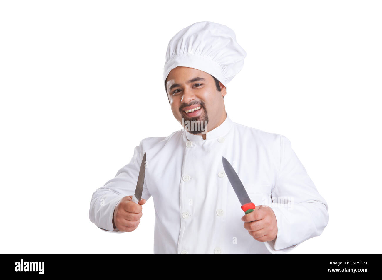 Portrait of chef holding knives Stock Photo - Alamy
