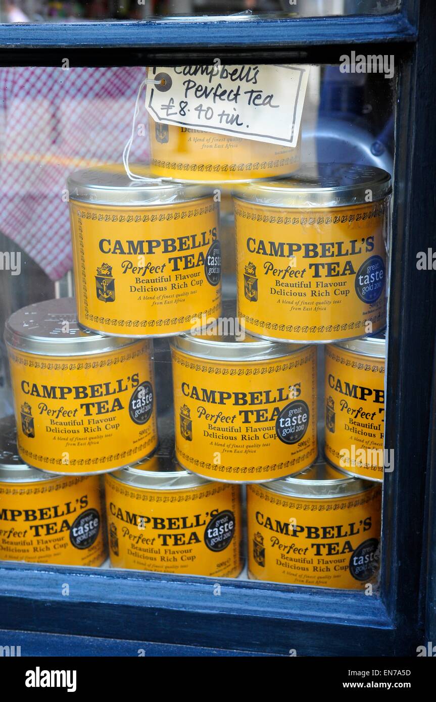 Tins of Campbell's Tea in the window of A Gold's shop, Brushfield ...