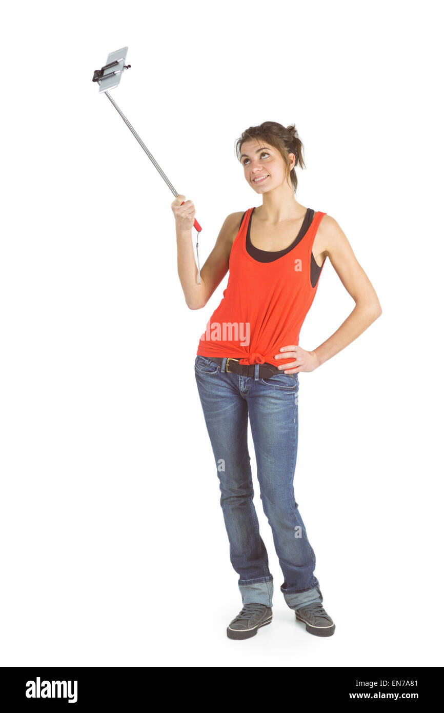 Portrait young female using phone Cut Out Stock Images & Pictures - Alamy