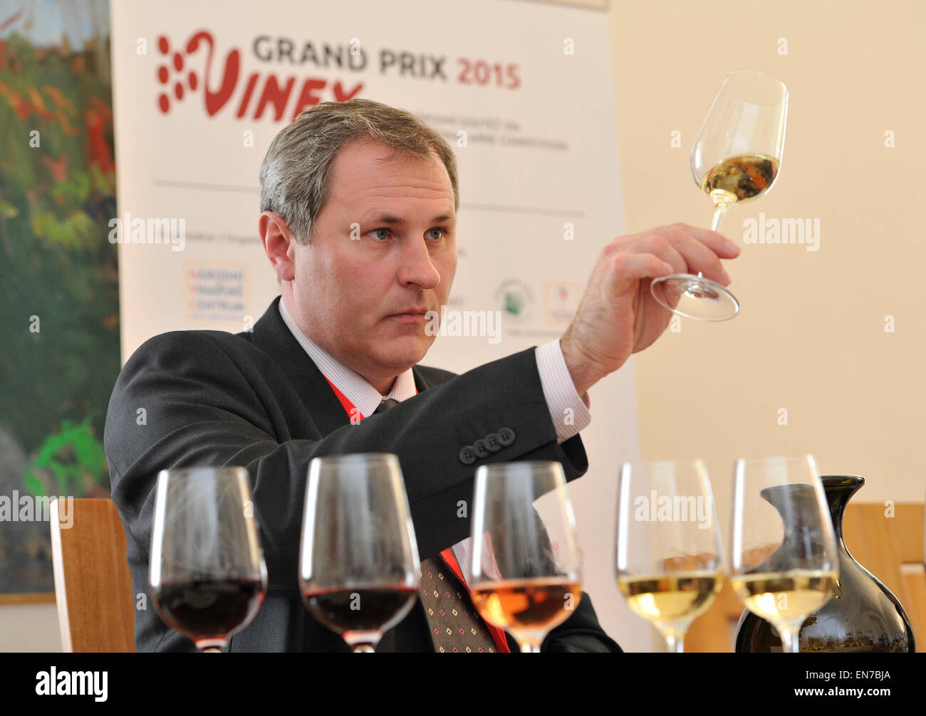 Valtice, Czech Republic. 29th Apr, 2015. Chief of one evaluation wine ...