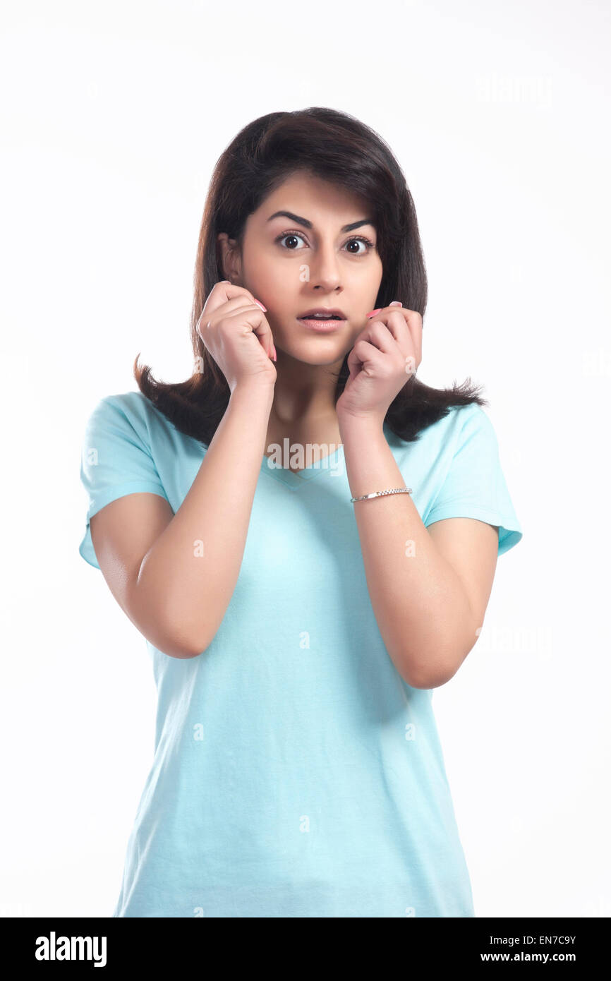 Portrait of a woman in shock Stock Photo - Alamy