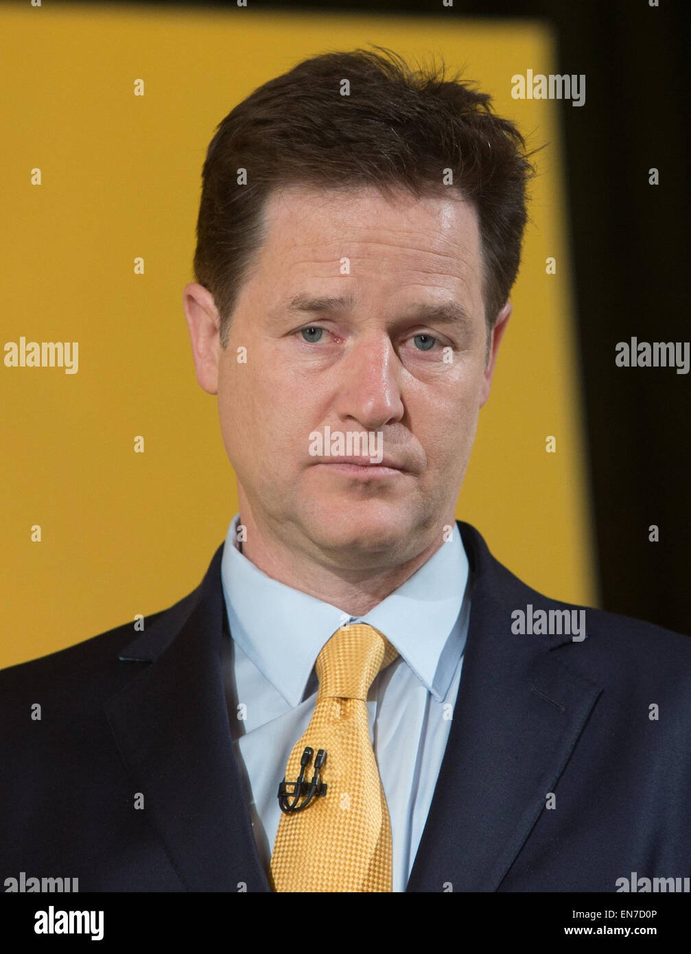 Liberal Democrat leader,Nick Clegg,delivers an election speech Stock ...