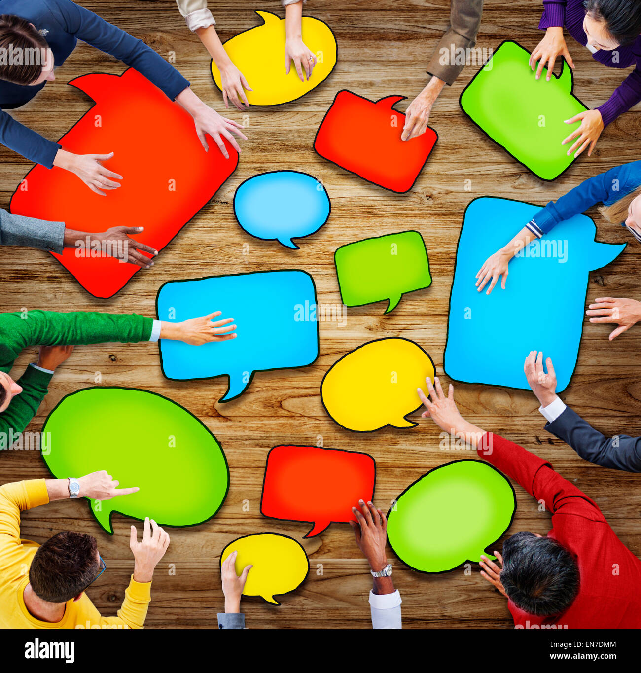 Group of Diverse People Holding Speech Bubbles Stock Photo - Alamy