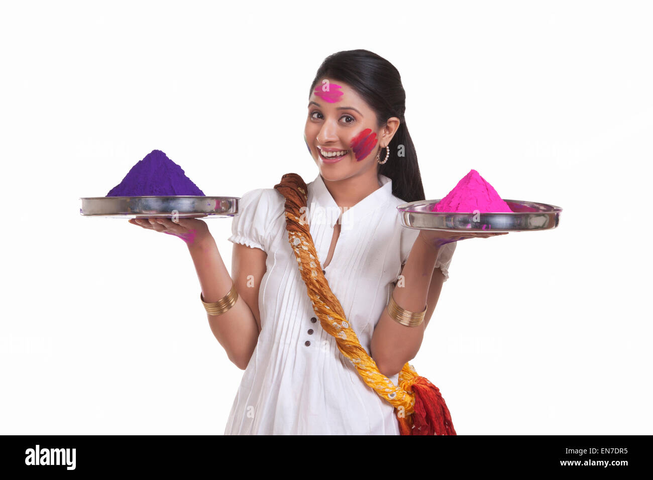 Portrait of a WOMEN with holi colours Stock Photo - Alamy