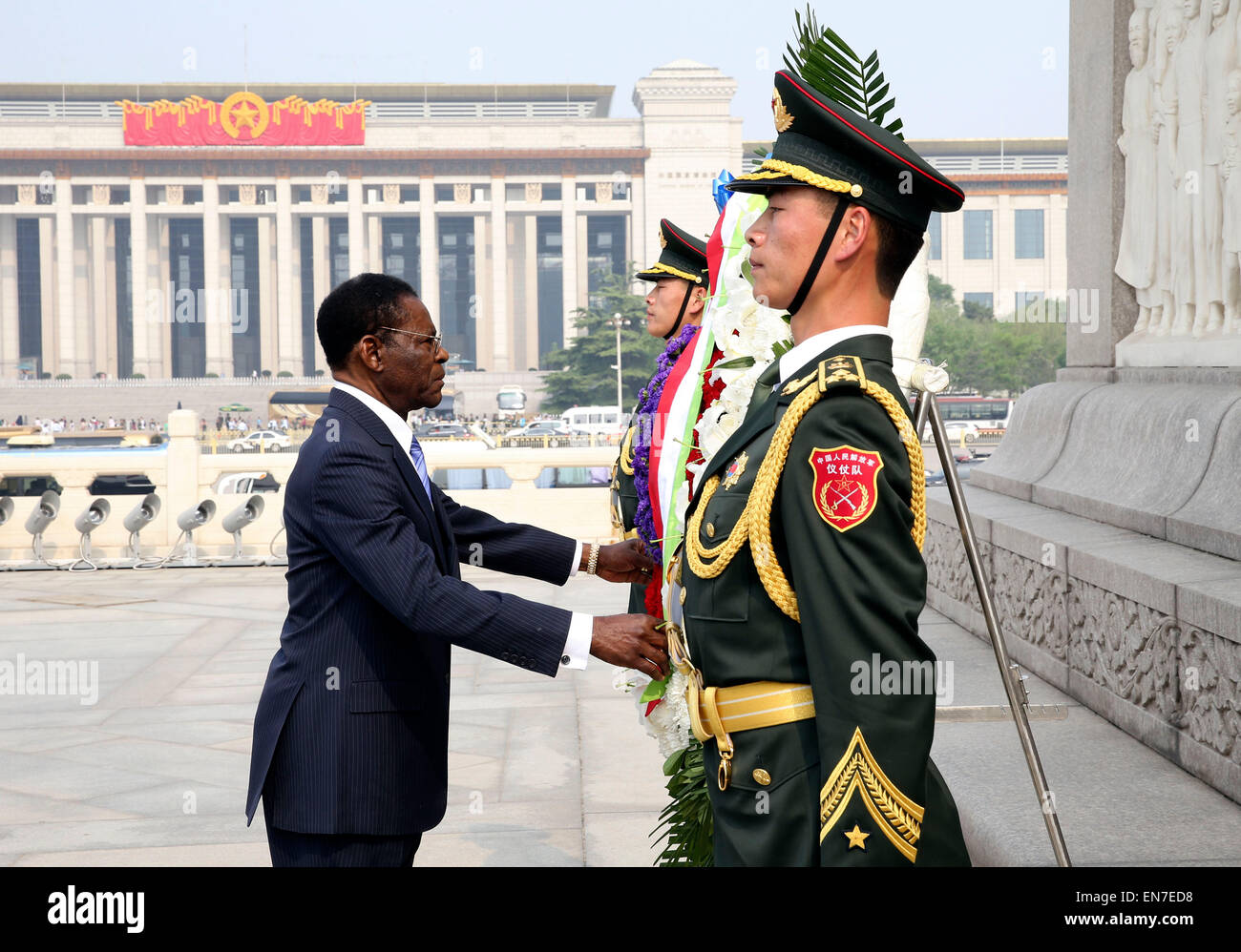 Beijing, China. 29th Apr, 2015. Teodoro Obiang Nguema Mbasogo (L ...