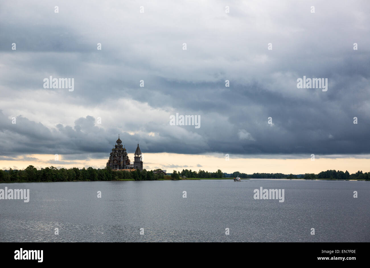 Russia, view from the Lake Onega of the Kishi island, open air Museum ...