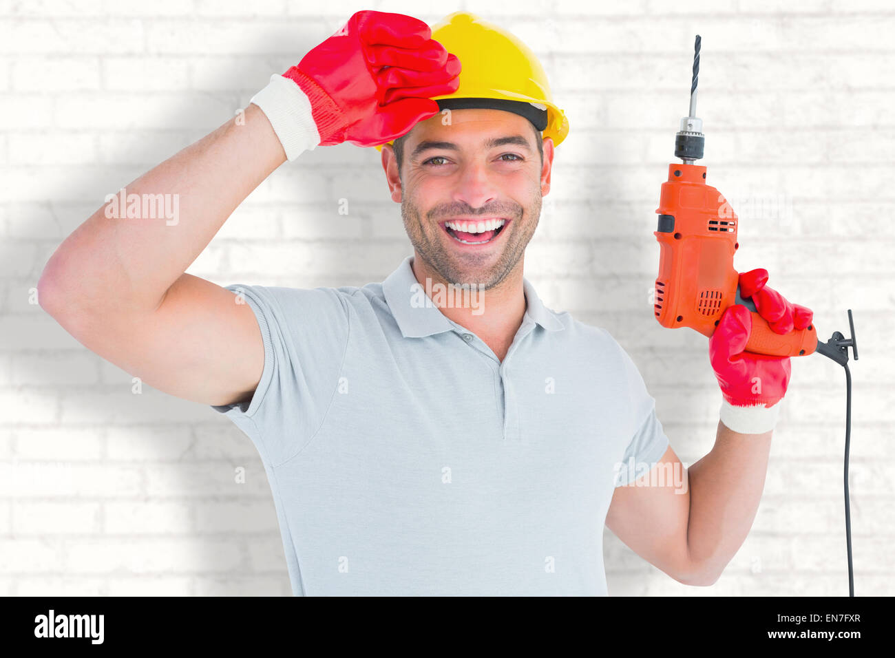 Male construction worker drill smiling hi-res stock photography and ...