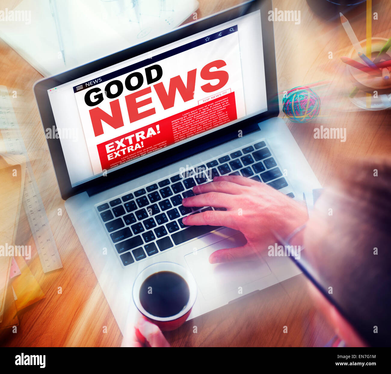 Digital Online Update Good News Concept Stock Photo - Alamy