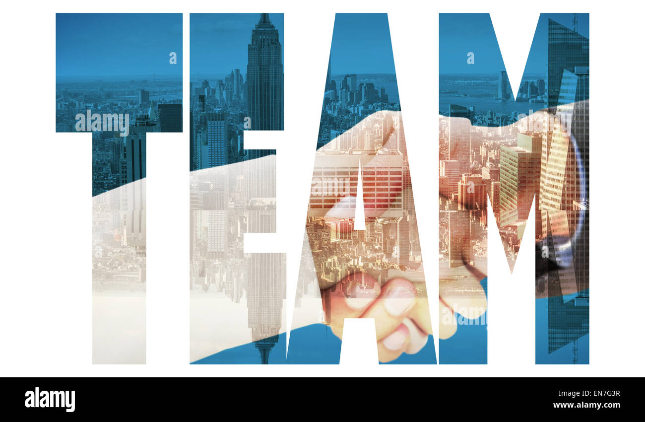 Team against partners shaking hands Stock Photo - Alamy