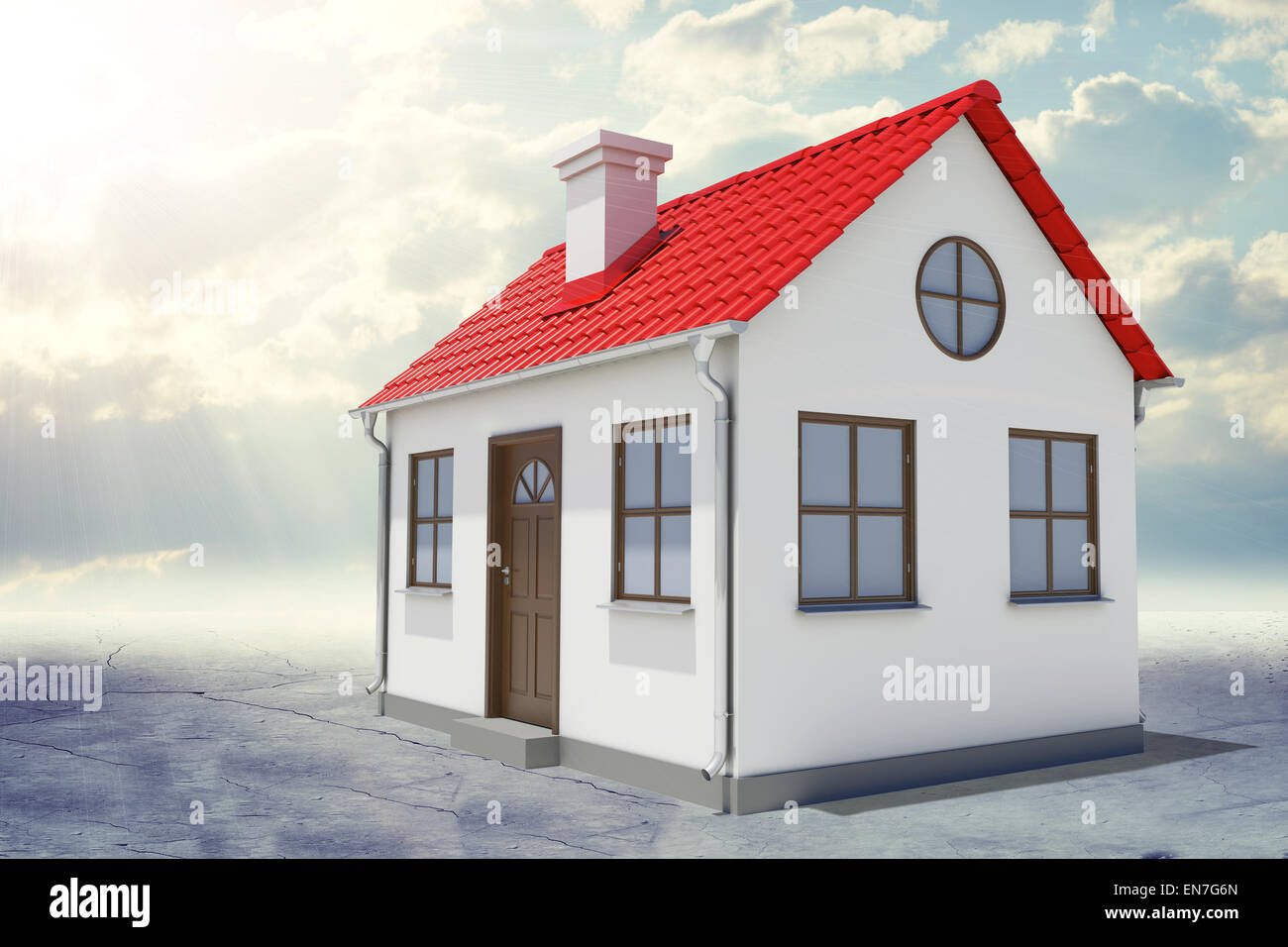 Small house with red roof and sun Stock Photo - Alamy