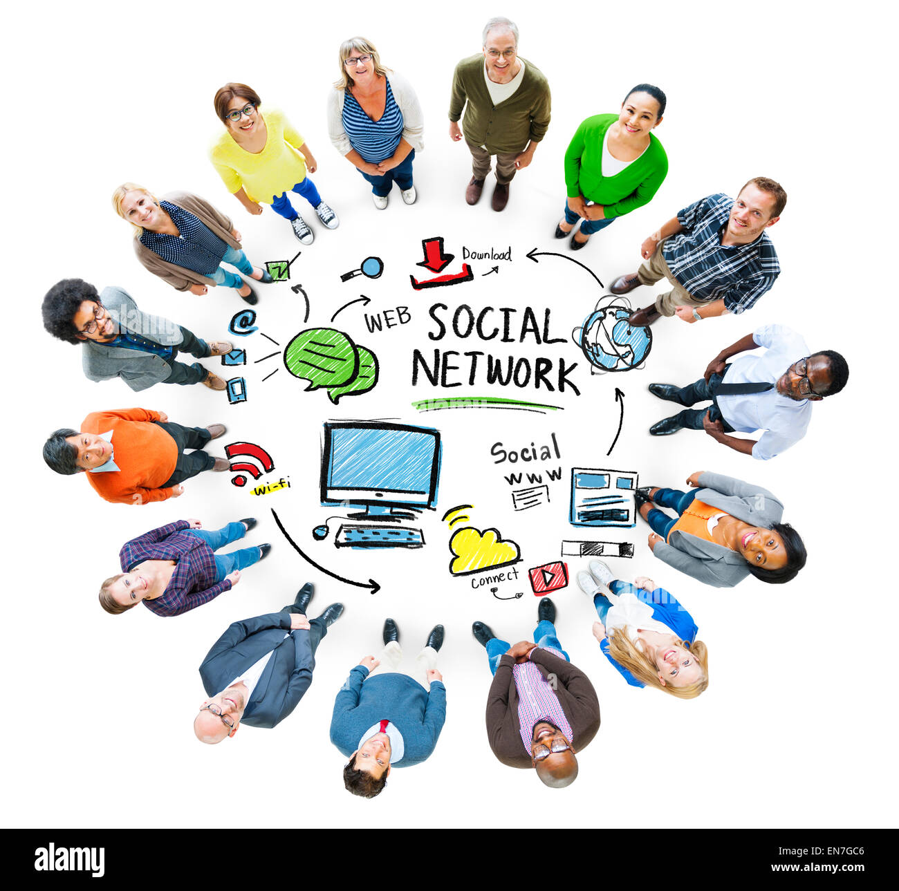 Social Network Social Media People Looking Up Concept Stock Photo - Alamy