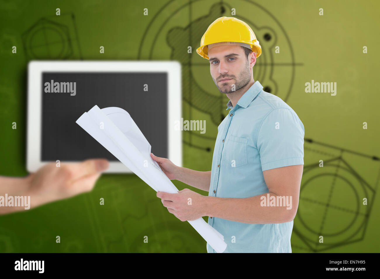 Composite image of confident male architect holding blueprint Stock ...