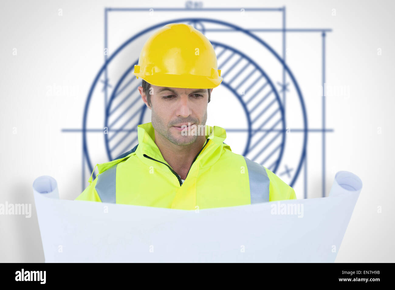Composite image of architect analyzing blueprint Stock Photo - Alamy