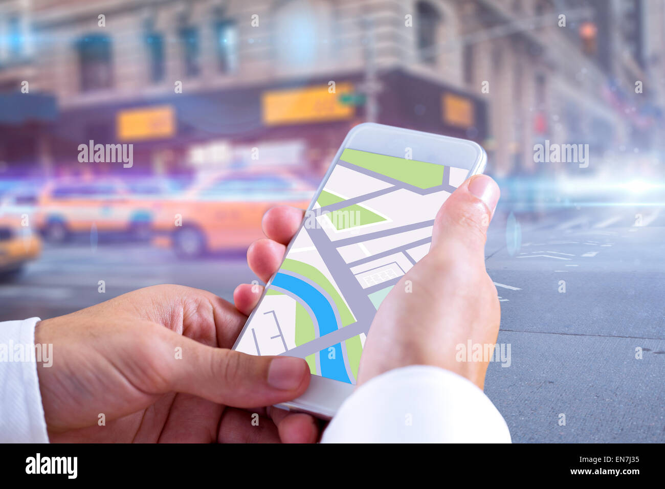 Composite image of man using map app on phone Stock Photo - Alamy
