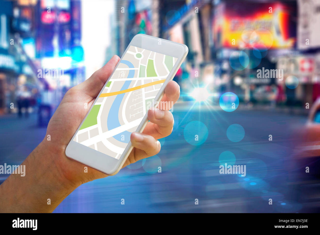 Composite image of man using map app on phone Stock Photo - Alamy