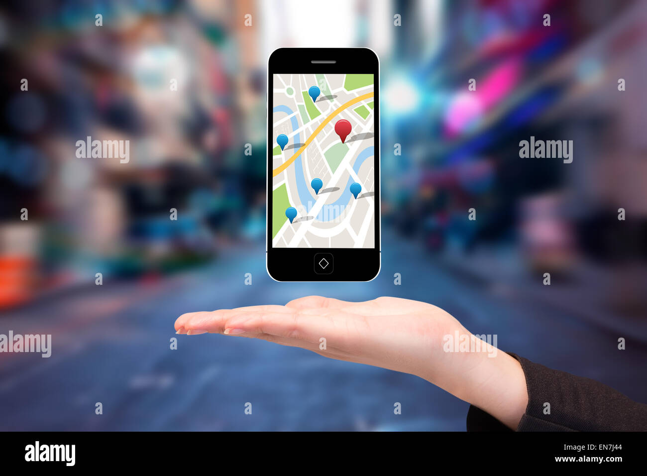 Hand and phone and map hi-res stock photography and images - Alamy