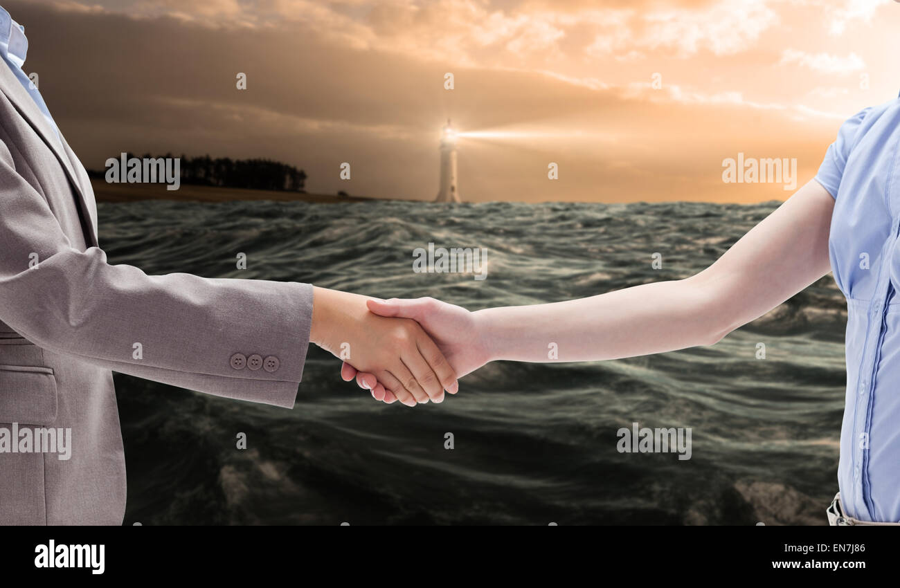 Computer handshake woman hi-res stock photography and images - Alamy