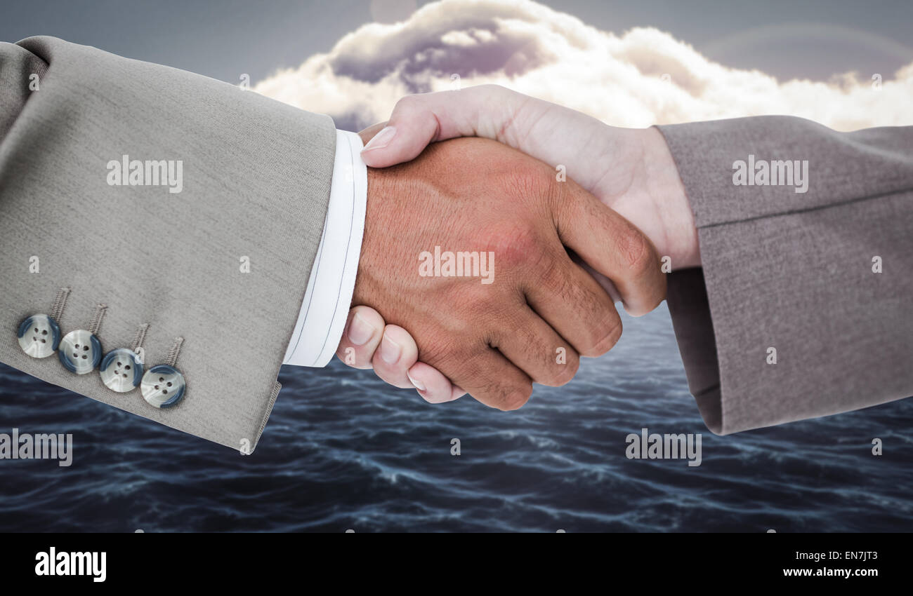 Composite image of side view of business peoples hands shaking Stock ...
