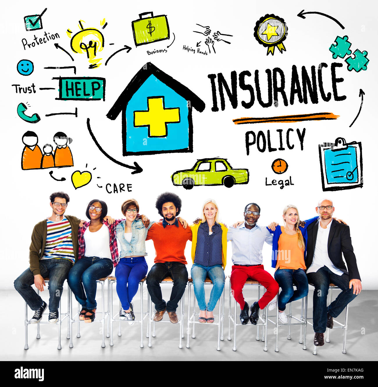 Diversity Casual People Insurance Policy Teamwork Support Concept Stock ...