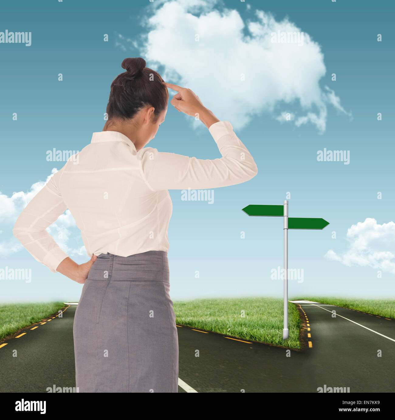 Composite image of businesswoman scratching her head Stock Photo - Alamy