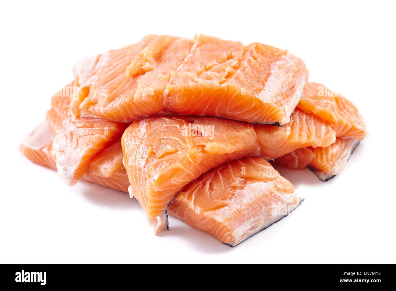 Uncooked salmon fillets isolated on white background Stock Photo - Alamy
