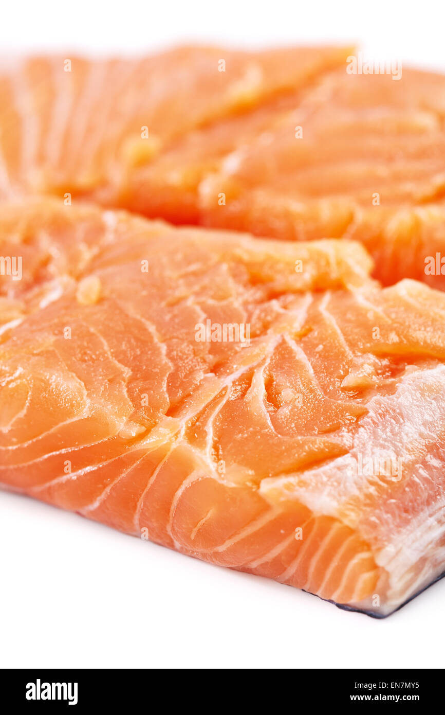Uncooked salmon fillets isolated on white background Stock Photo - Alamy