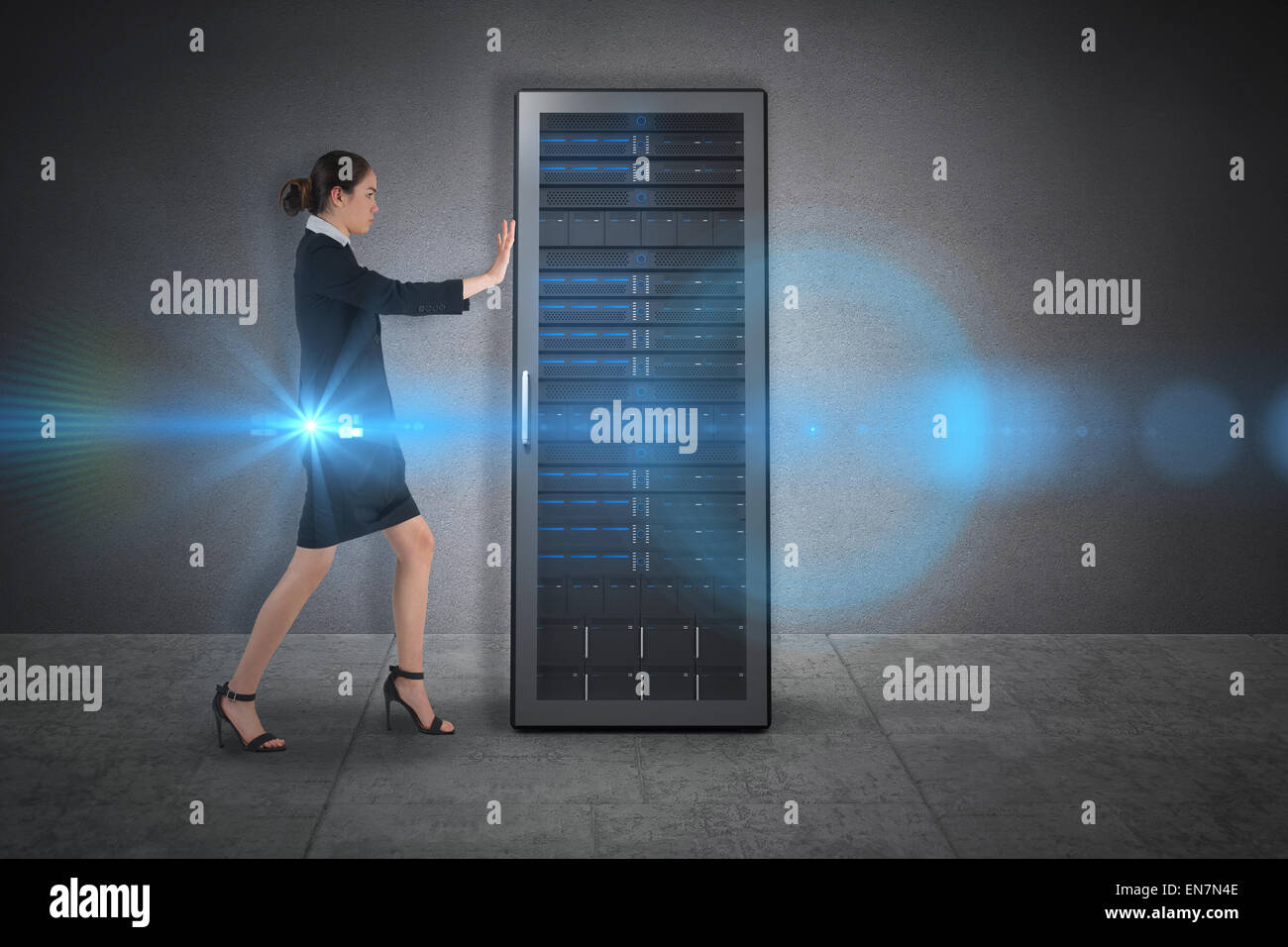 Woman pushing wall hi-res stock photography and images - Alamy