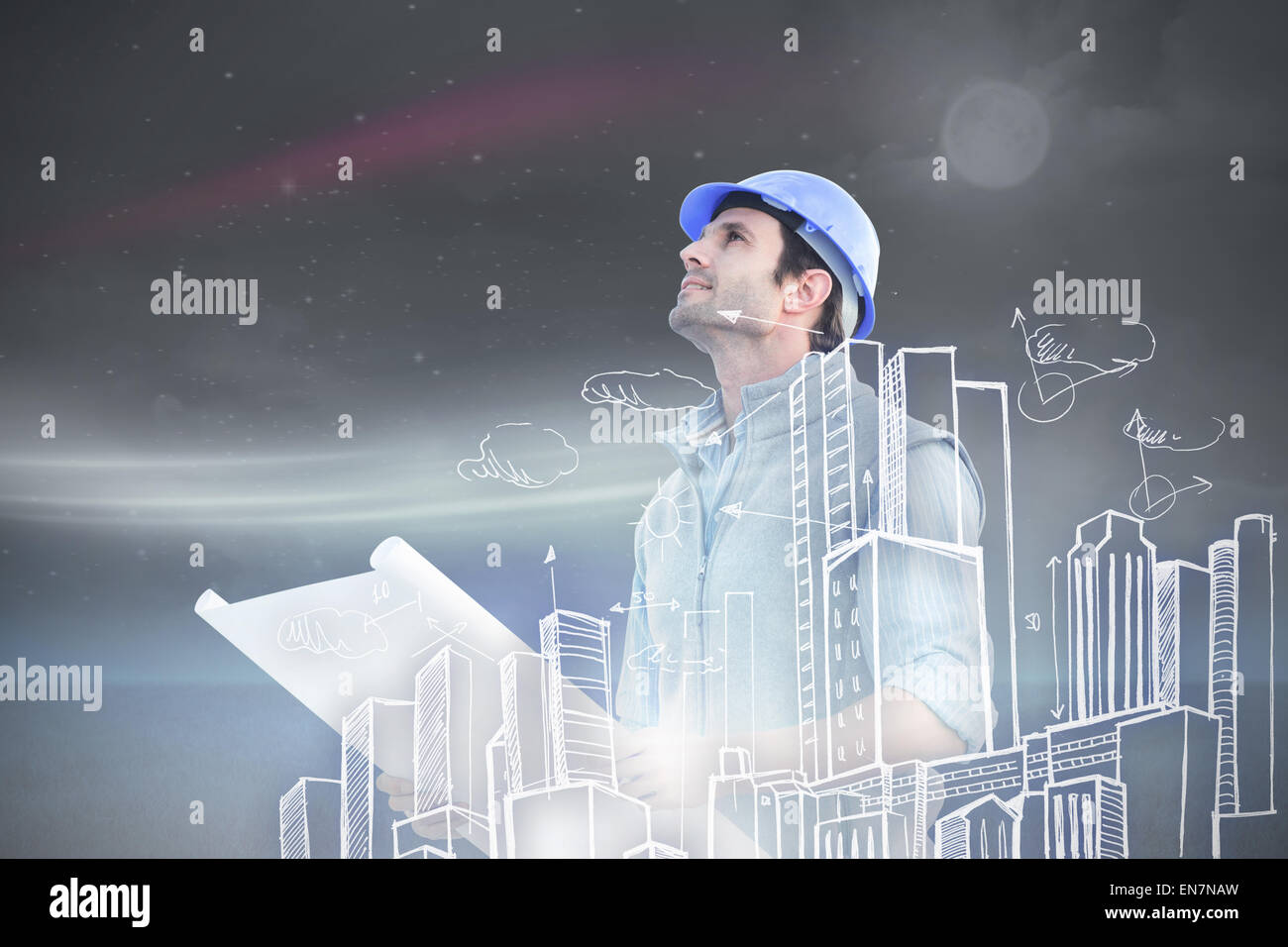 Composite image of architect with blueprint Stock Photo - Alamy