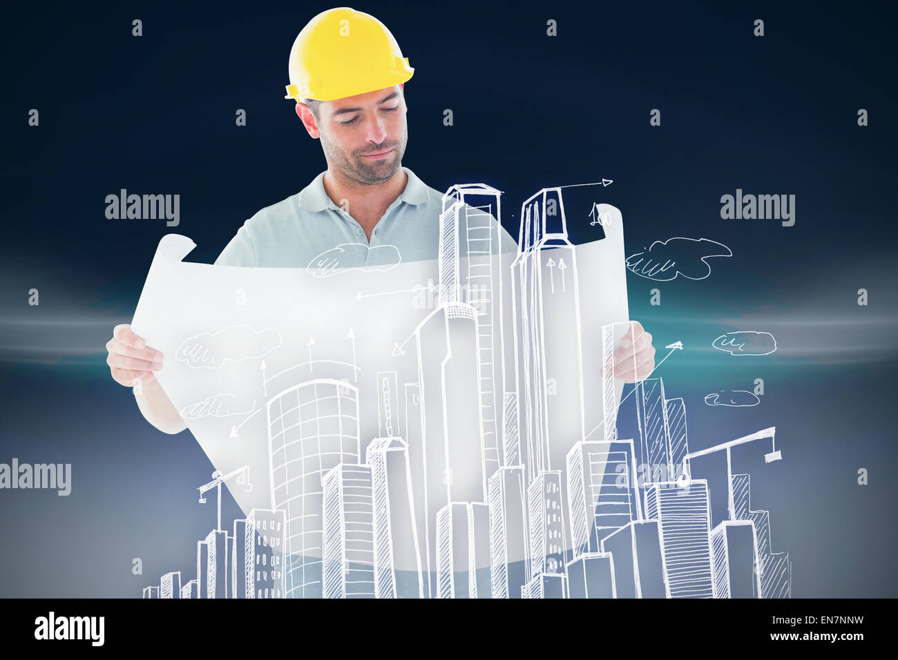 Composite image of architect reading plan Stock Photo - Alamy
