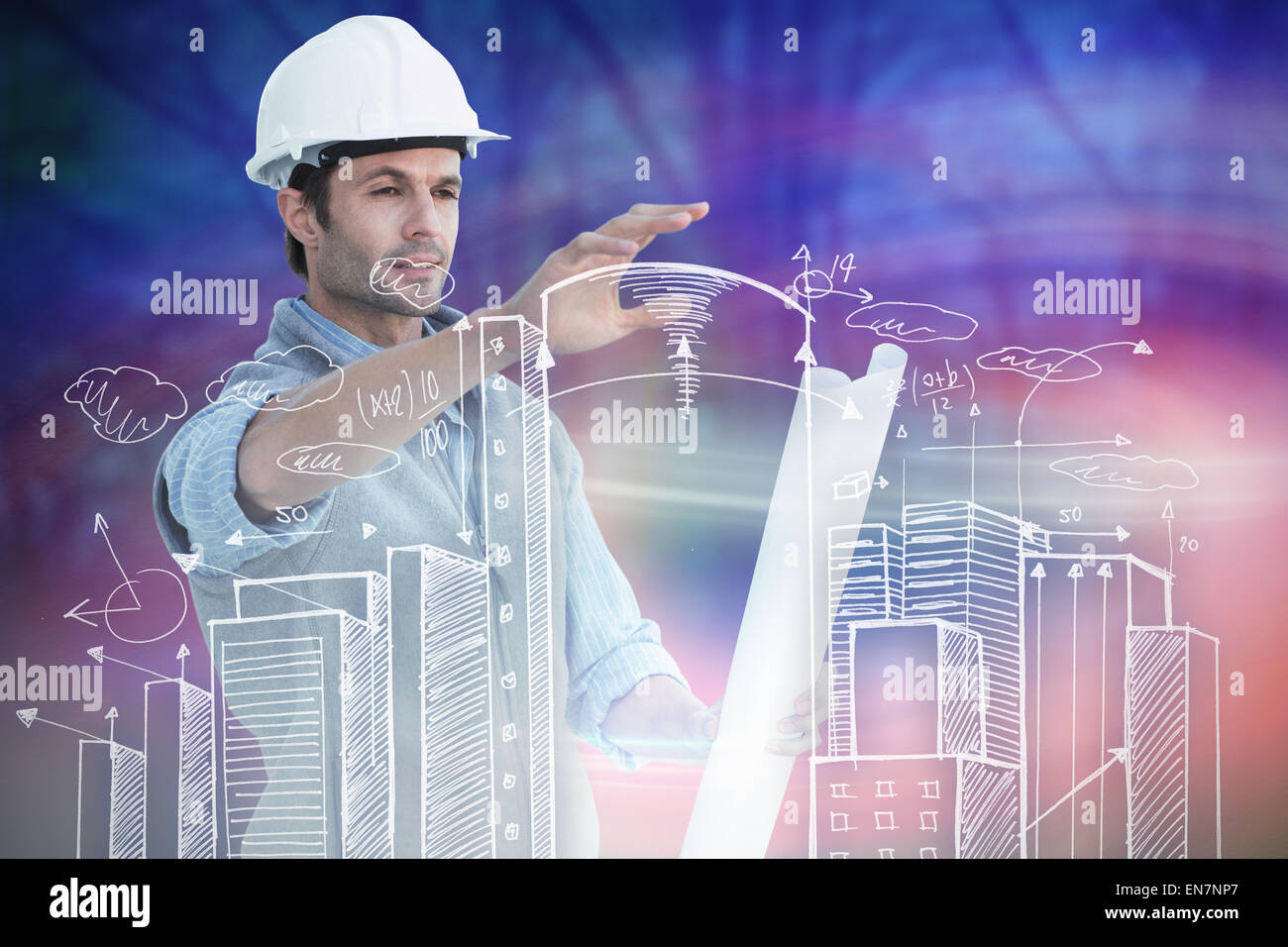 Composite image of architect with blueprint Stock Photo - Alamy