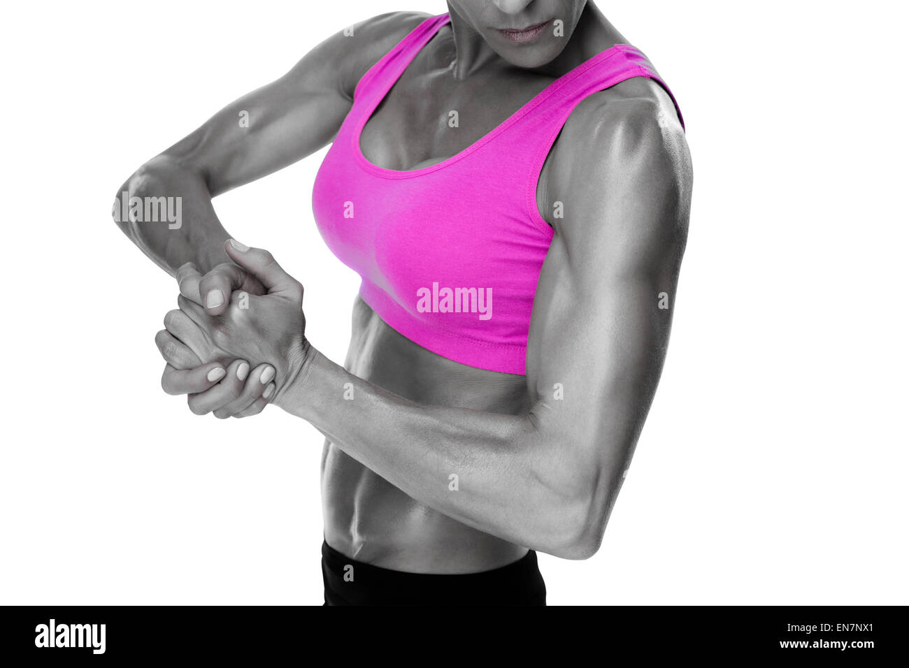 Female bodybuilder flexing mid section Stock Photo - Alamy