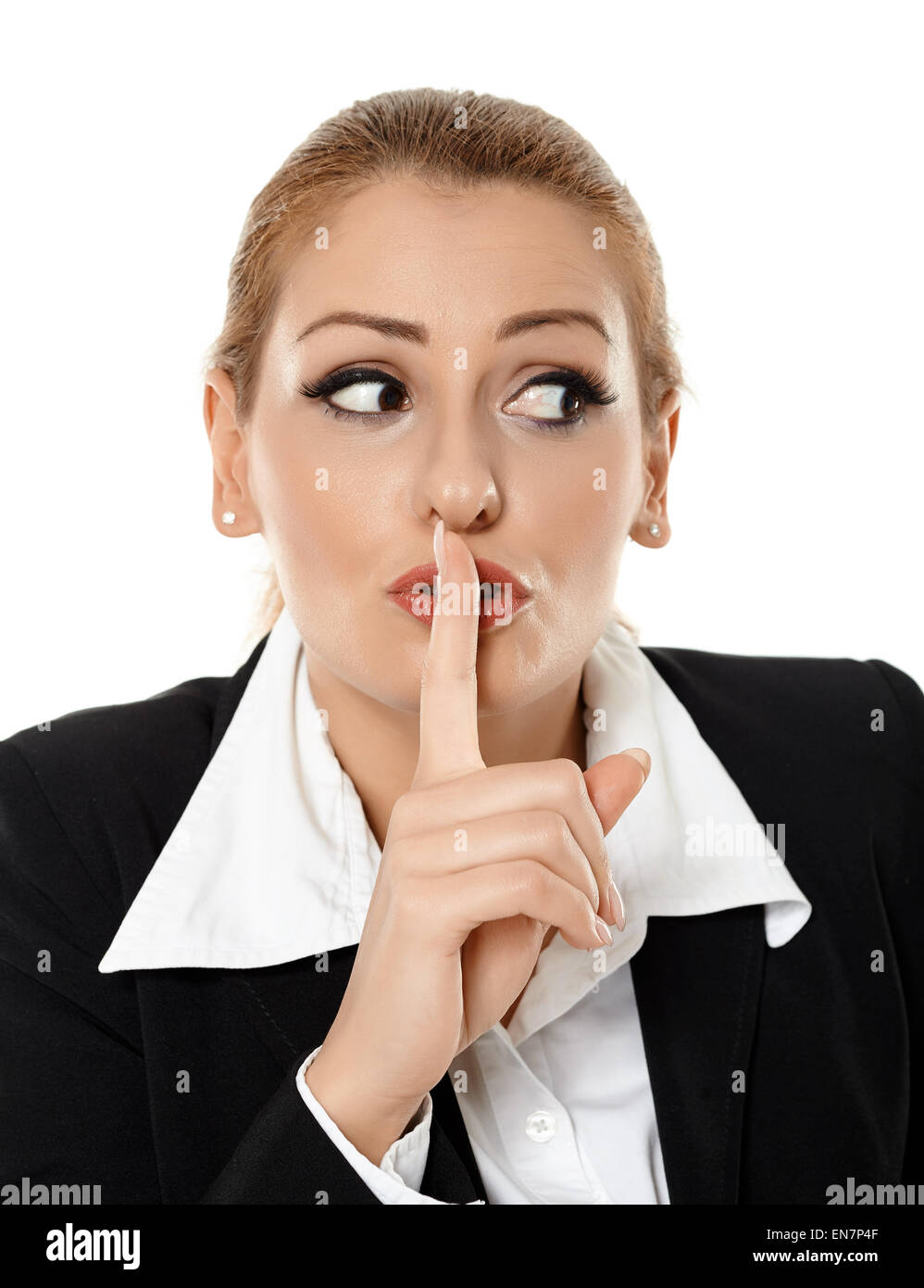 Businesswoman making quiet sign hi-res stock photography and images - Alamy