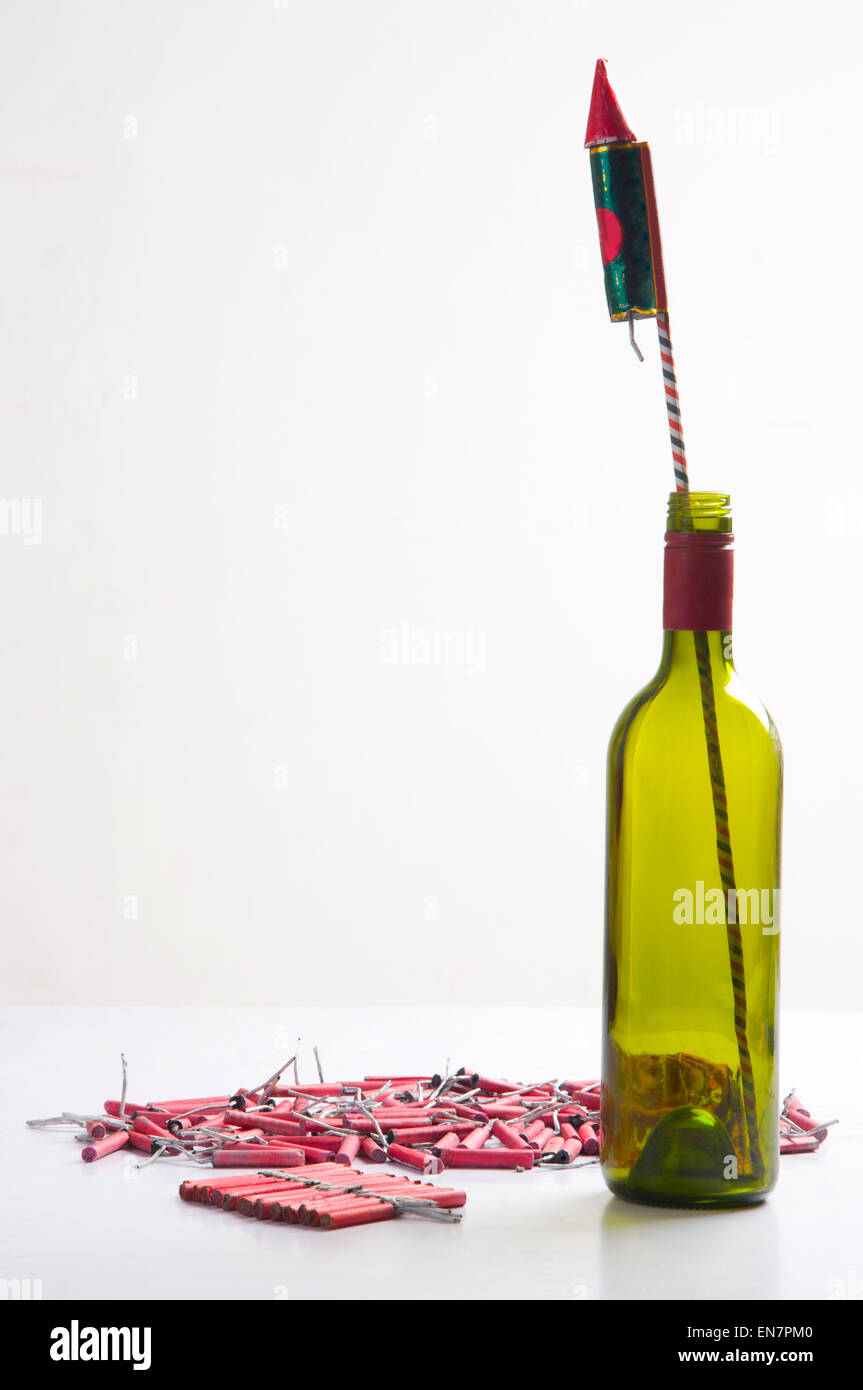 Rocket firecrackers in a pot Stock Photo - Alamy