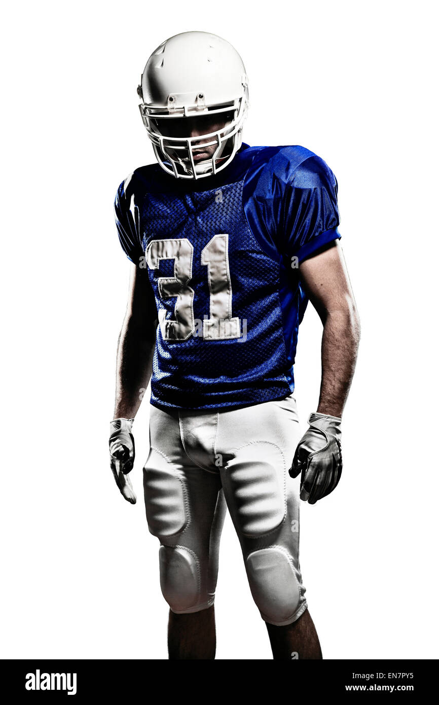 Football Player with a blue uniform on a white background Stock Photo ...