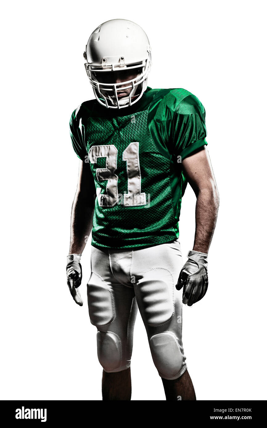 Football Player with a green uniform on a white background Stock Photo ...