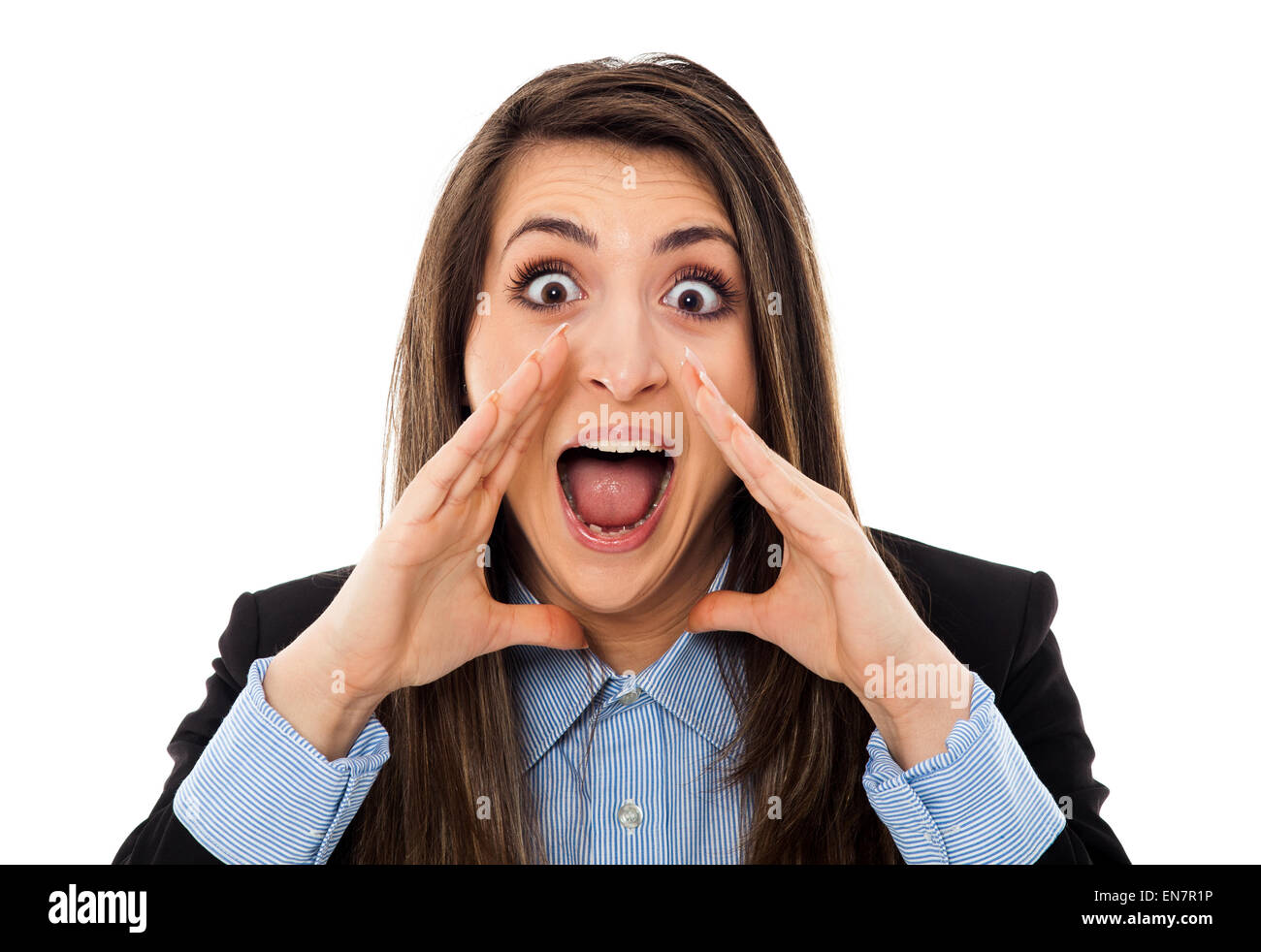 Angry businesswoman yelling, isolated on white background Stock Photo ...
